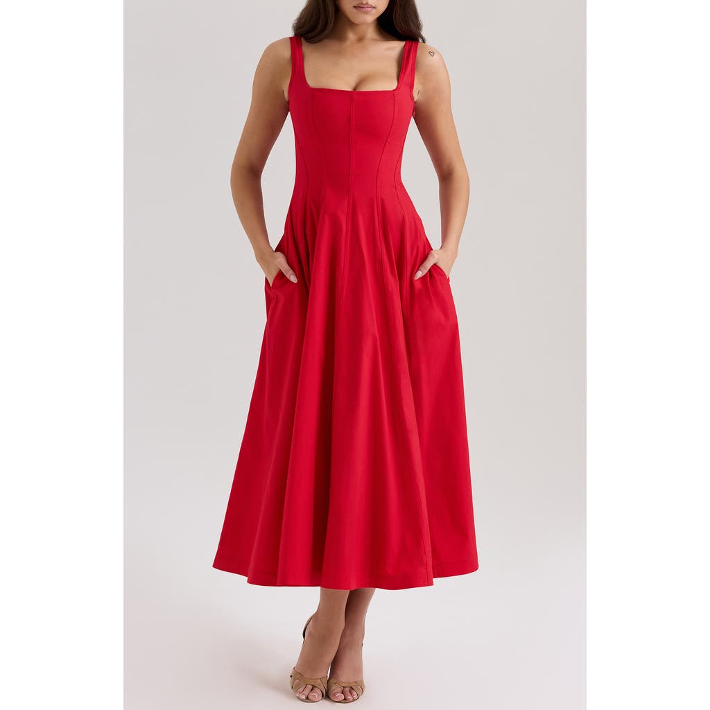 HOUSE OF CB Mariabella Lace-Up Stretch Cotton Midi Dress